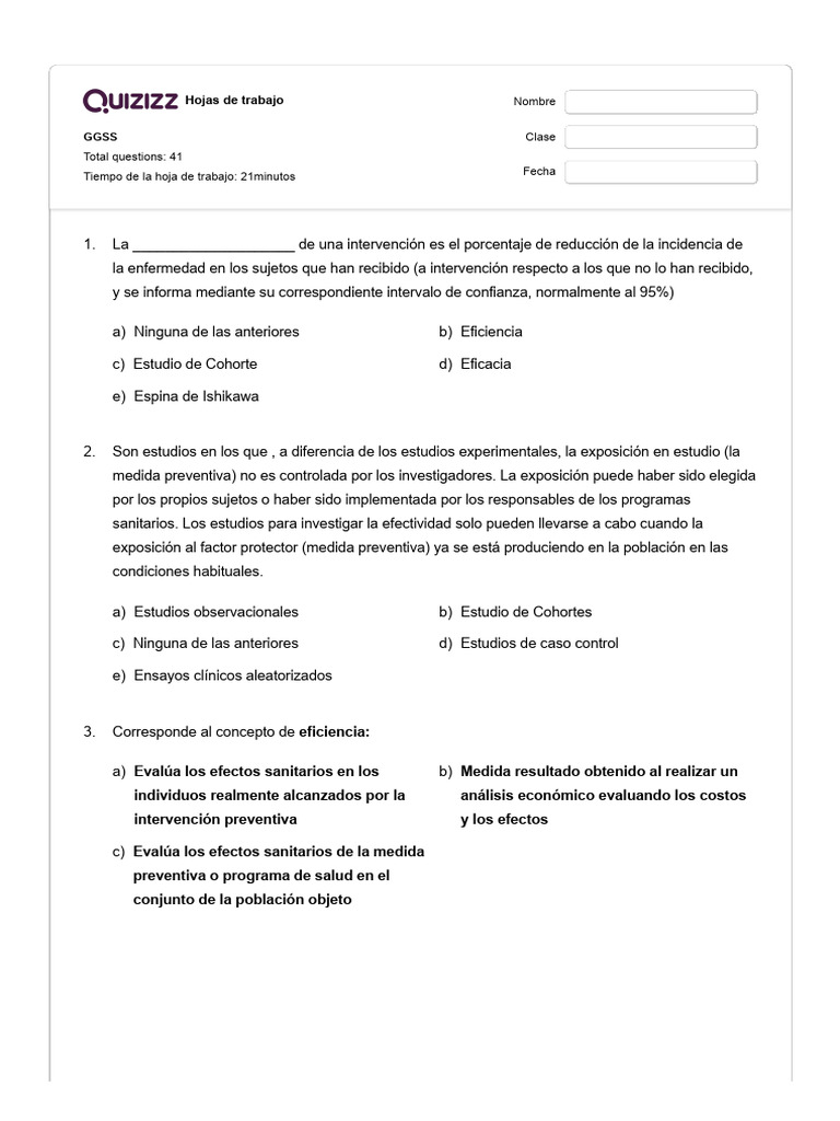 GGSS _ Quizizz | PDF | Cuidado de la salud | Sustentabilidad
