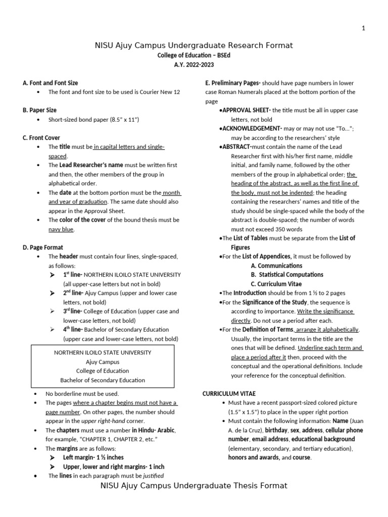 Thesis Format Undergraduate Thesis COE BSEd | PDF | Letter Case ...