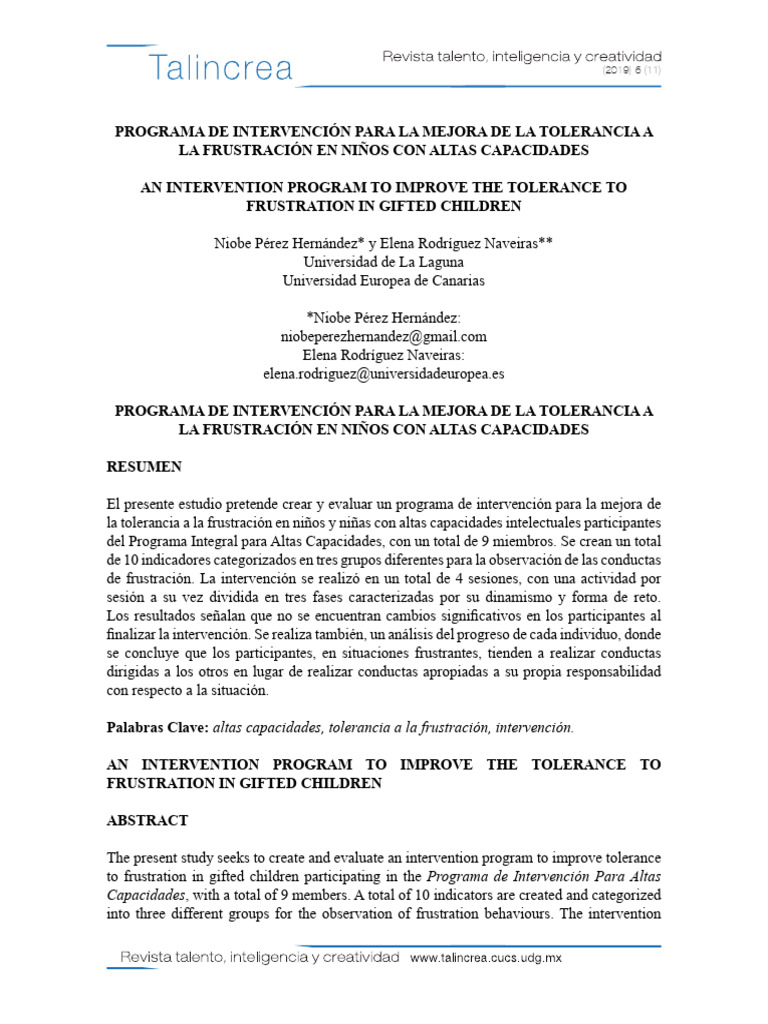 Tolerancia A La Frustracion Programa | PDF | Tolerancia | Las emociones