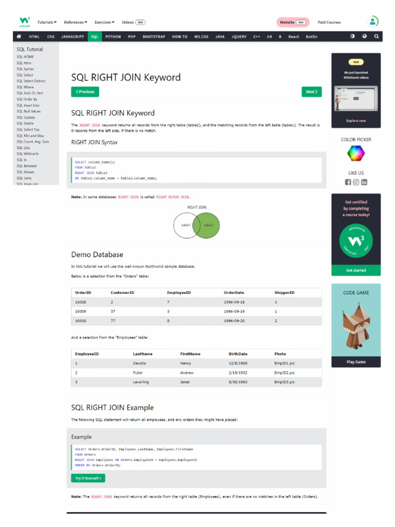 21) SQL Right Join | PDF
