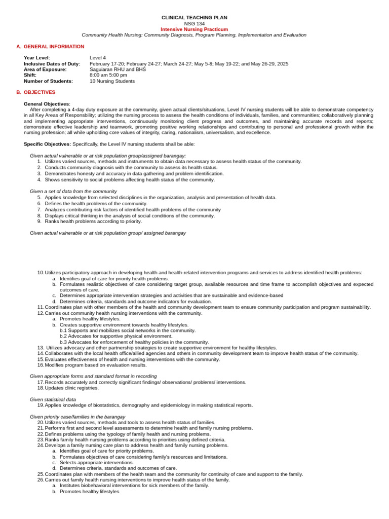 CLINICAL TEACHING PLAN Old | PDF | Nursing | Risk