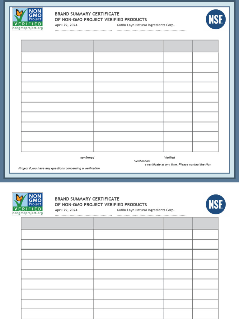 Non-GMO STEVIA LAYN Certificate 2024-2025 | PDF | Sugar Substitute