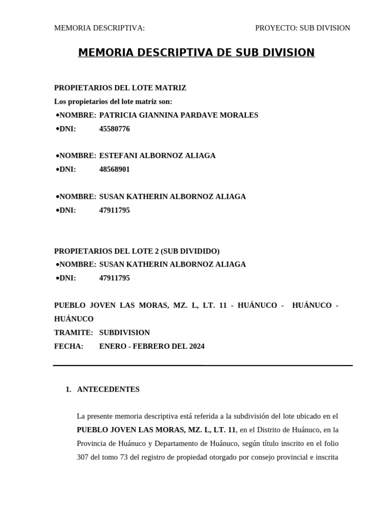 MEMORIA DESCRIPTIVA - Albornoz Aliaga - LOTE 2 | PDF