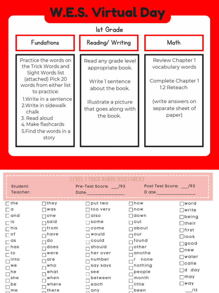 1st Grade Virtual Learning Plan | PDF