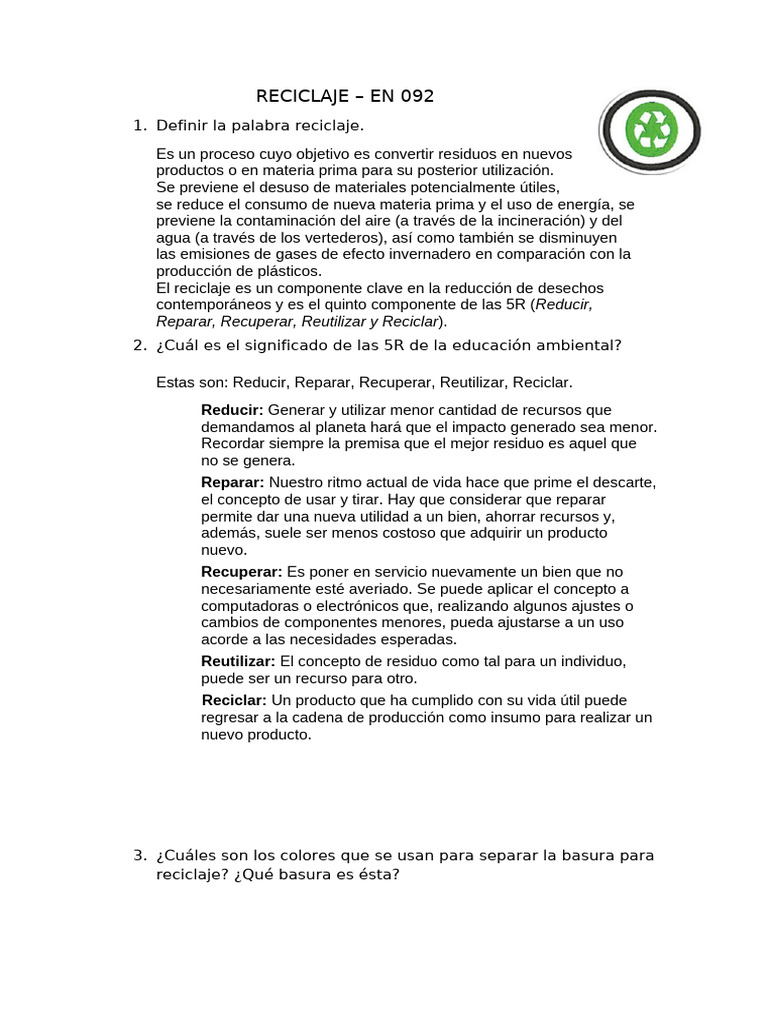 Importancia del Reciclaje y las 5R | PDF | Reciclaje | Residuos
