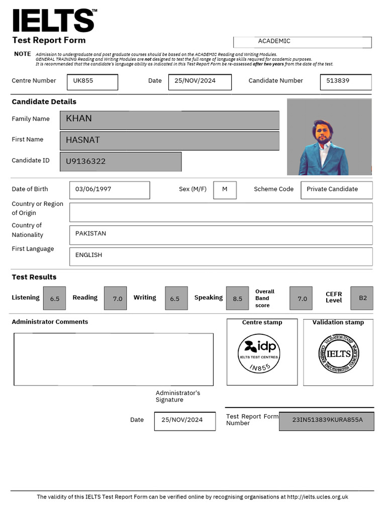 IELTS Test Report Form Summary | PDF