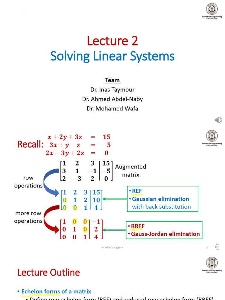 L02 Slides SolvingLinearSystems | PDF | System Of Linear Equations | Matrix (Mathematics)
