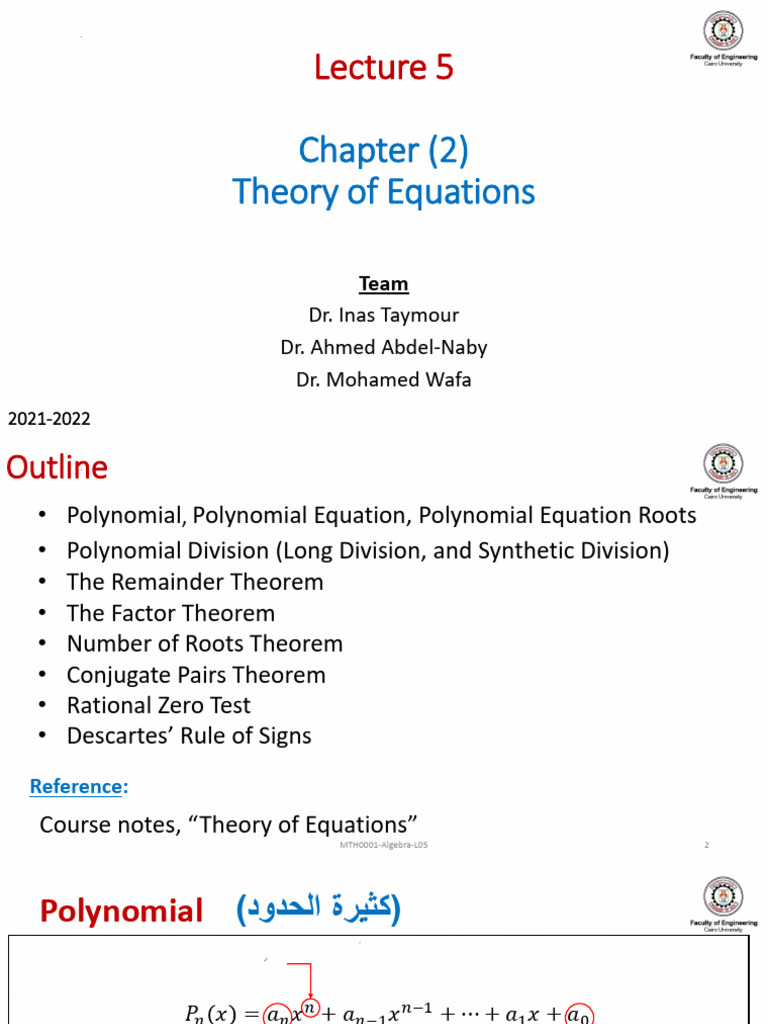 L05 Slides TheoryOfEquations | PDF | Polynomial | Factorization