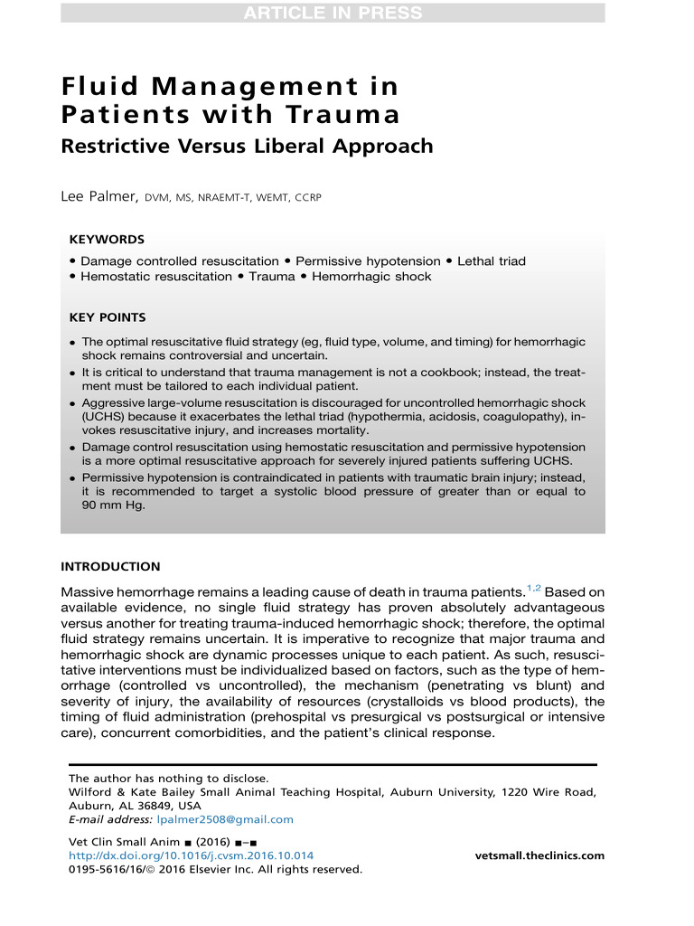 Fluid Management in Trauma | PDF | Shock (Circulatory) | Bleeding
