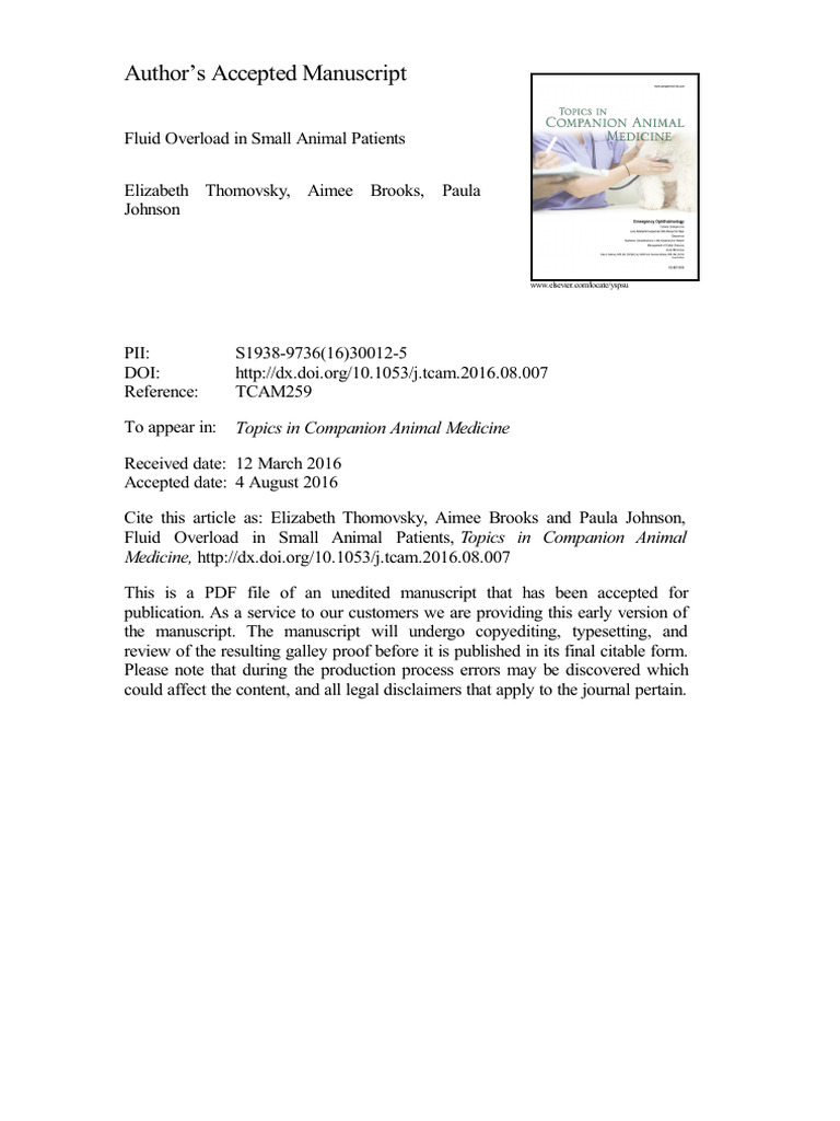 Managing Fluid Overload in Small Animals | PDF | Edema | Capillary