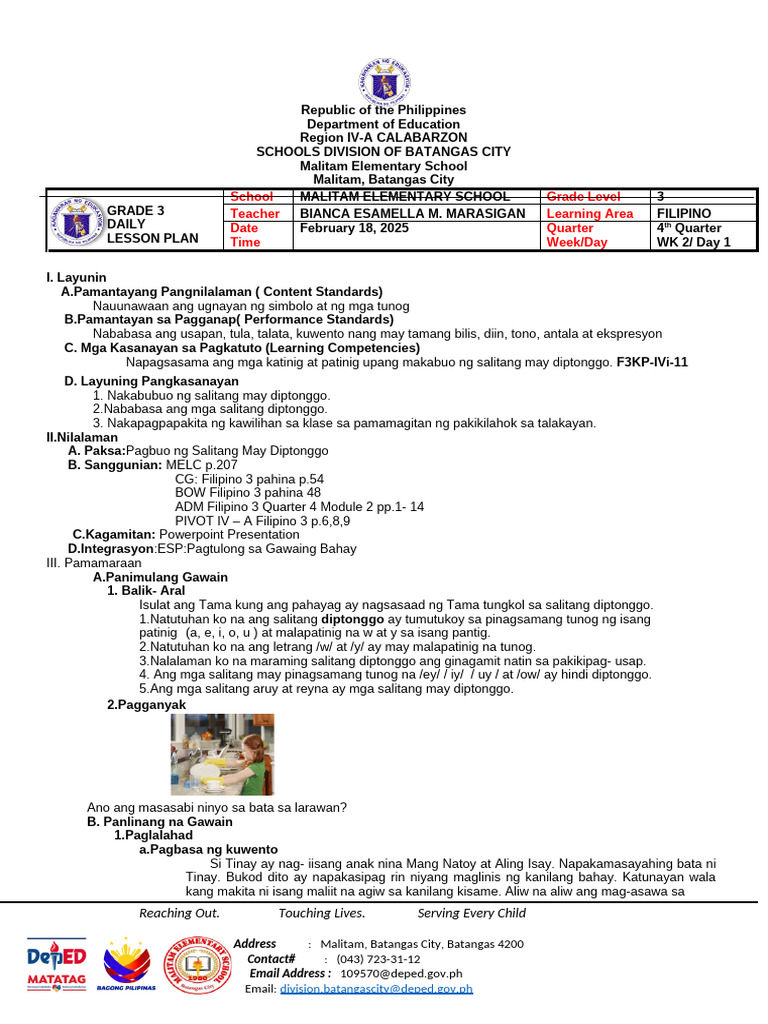 DLP-FILIPINO-Q4-Week-2 - Day 1 | PDF