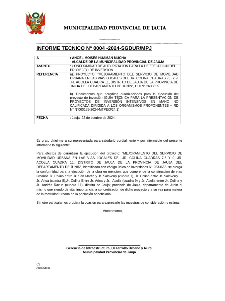 AUTORIZACION PARA LA EJECUCION DE OBRA_hpa | PDF