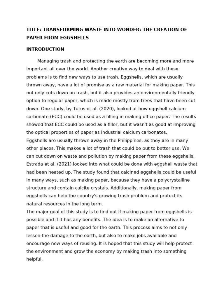 Eggshell Paper: Eco-Friendly Innovation | PDF | Waste | Recycling