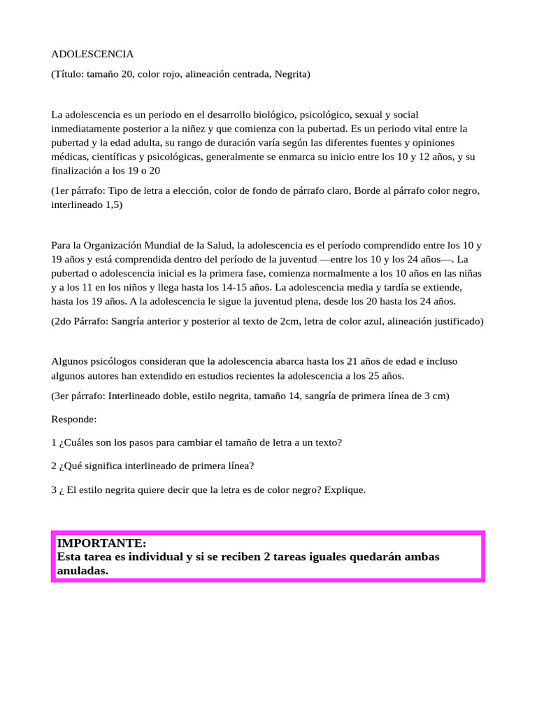 Adolescencia ÚLTIMA TAREA | PDF