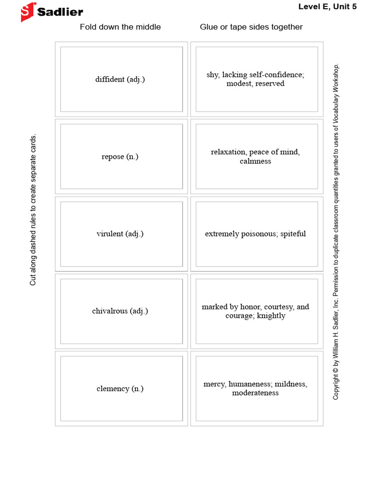 Sadlier Flash Cards Unit 5 | PDF