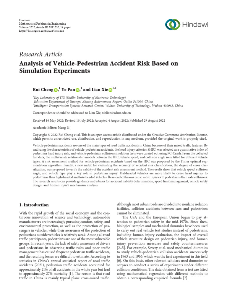 Analysis of Vehicle-Pedestrian Accident Risk Based | PDF | Traffic ...