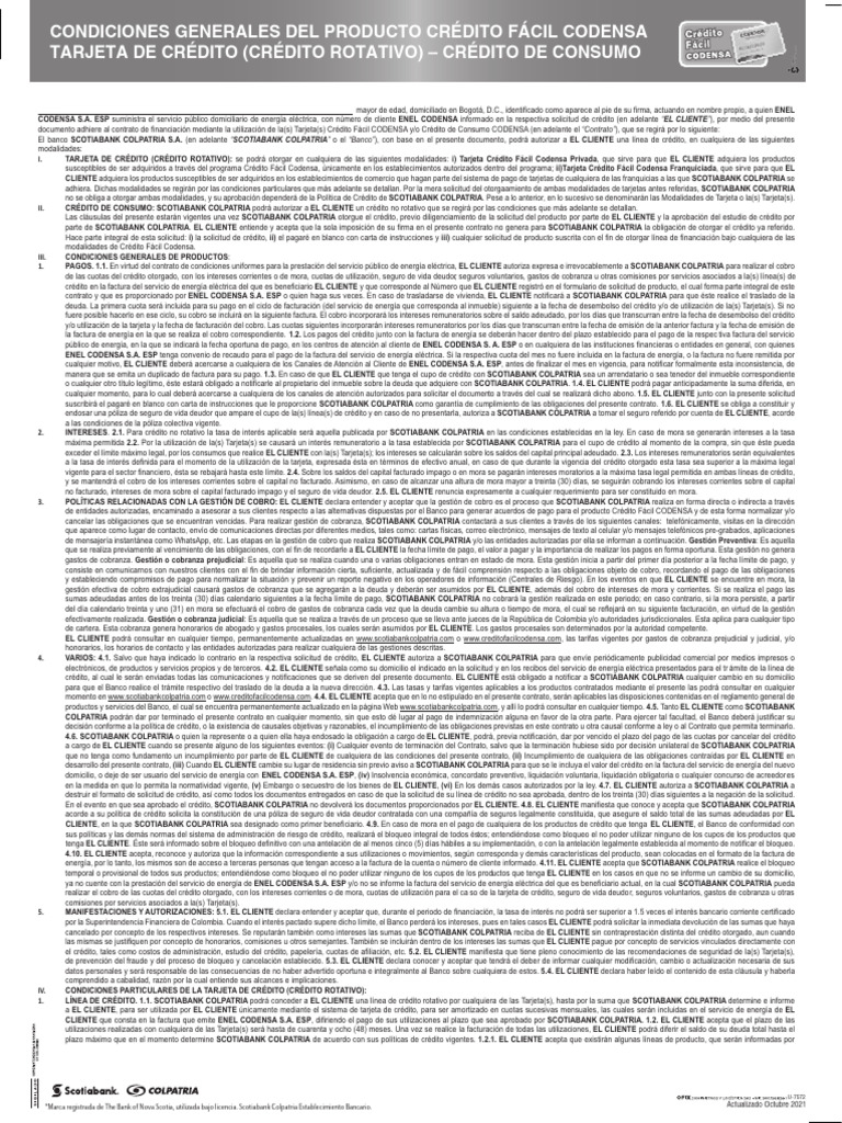 Condiciones Crédito Fácil Codensa | PDF | Crédito | Finanzas y dinero