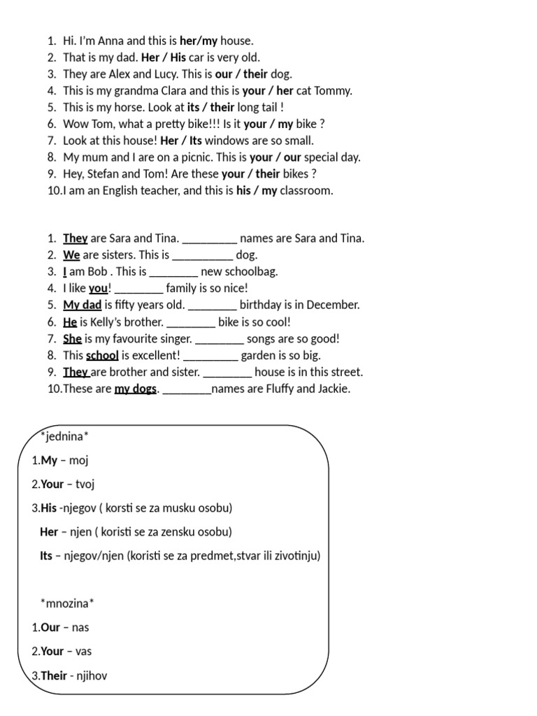 Prisvojni pridevi 2 vezbanja | PDF