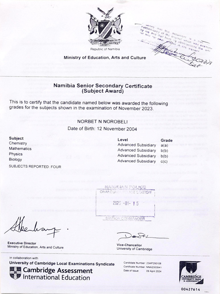 Namibia 2023 Exam Results Certificate | PDF | Vocational Education ...