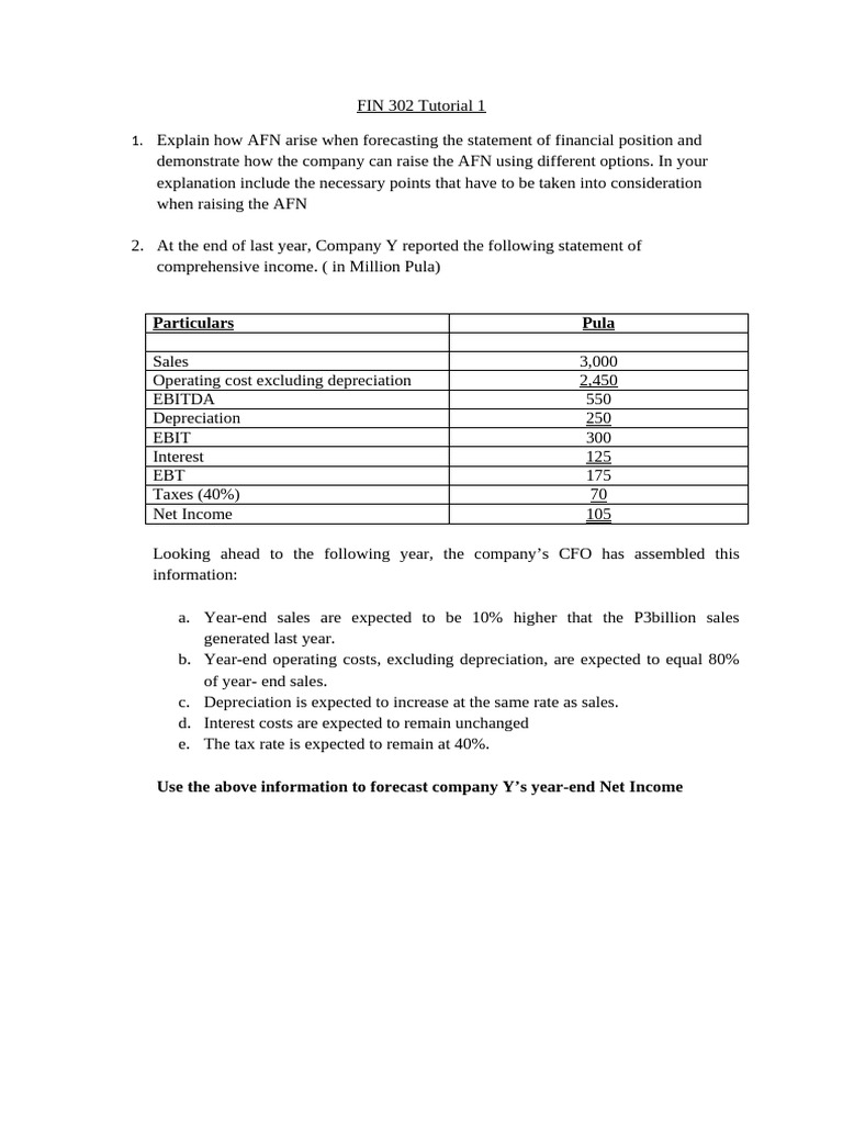 FIN 302 Tutorial 1 | PDF | Depreciation | Income