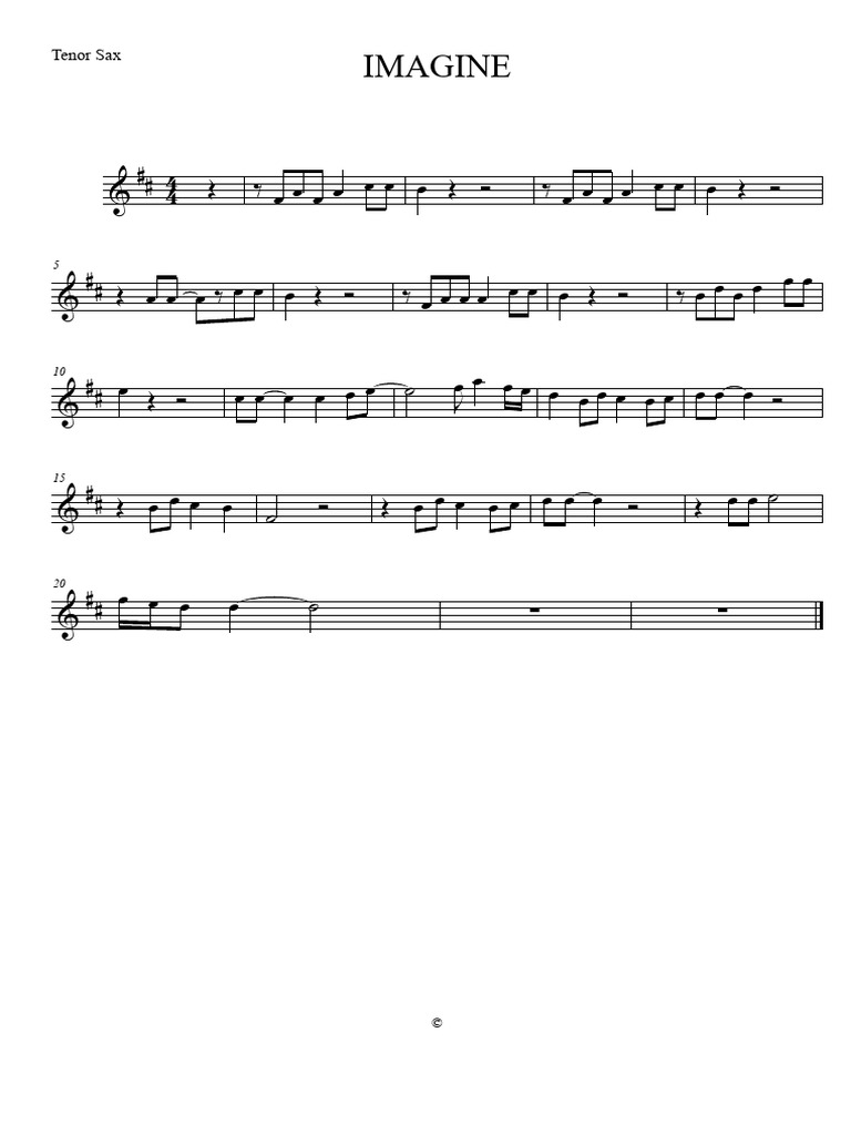 Tenor Sax Sheet Music: Imagine | PDF