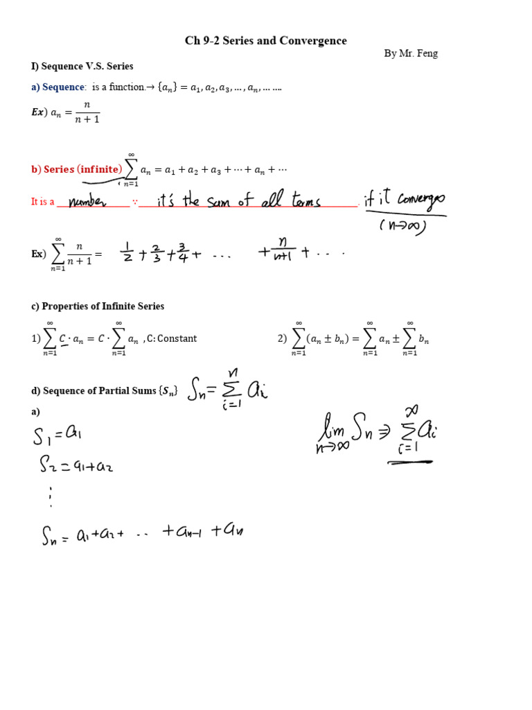 AP Calculus BC Ch 9.2 Series and Convergence Written Notes | PDF ...
