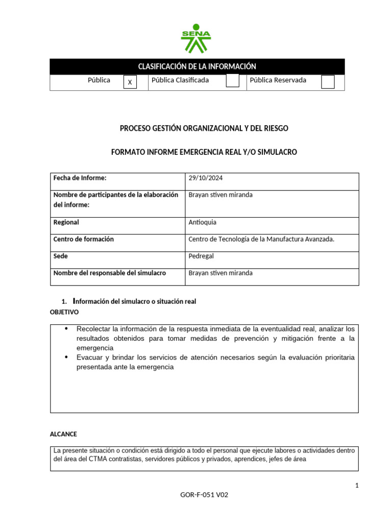 Informe AT CTMA Brayan Stiven | PDF | Simulación | Primeros auxilios