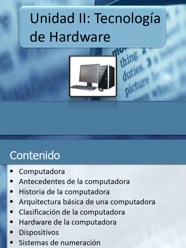 Unidad II_Tecnologia de Hardware | PDF | Almacenamiento de datos de la computadora | Hardware de ...