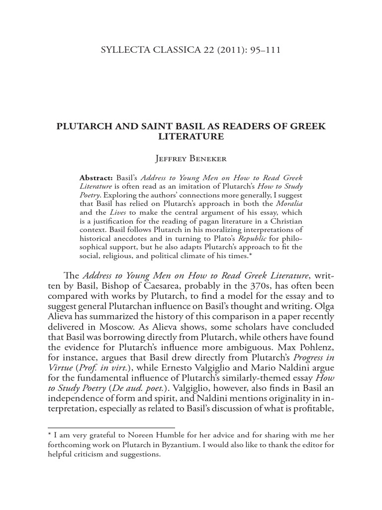 Plutarch and Basil on Reading Greek Literature | PDF | Plato | Plutarch