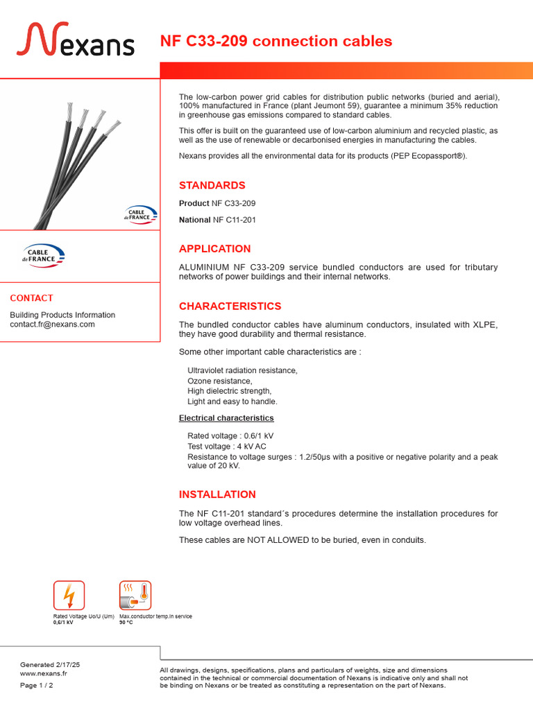 Nexans - NF C33 209 Connection Cables | PDF | Insulator (Electricity) | Electrical Conductor