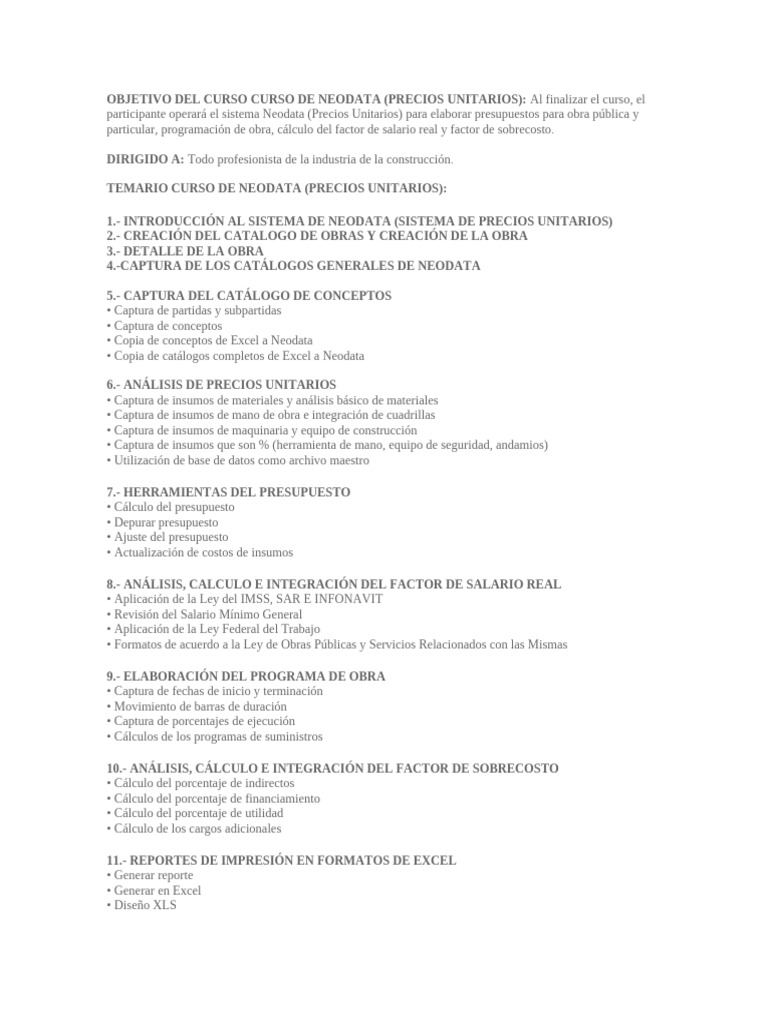 Temario Curso de Neodata | PDF