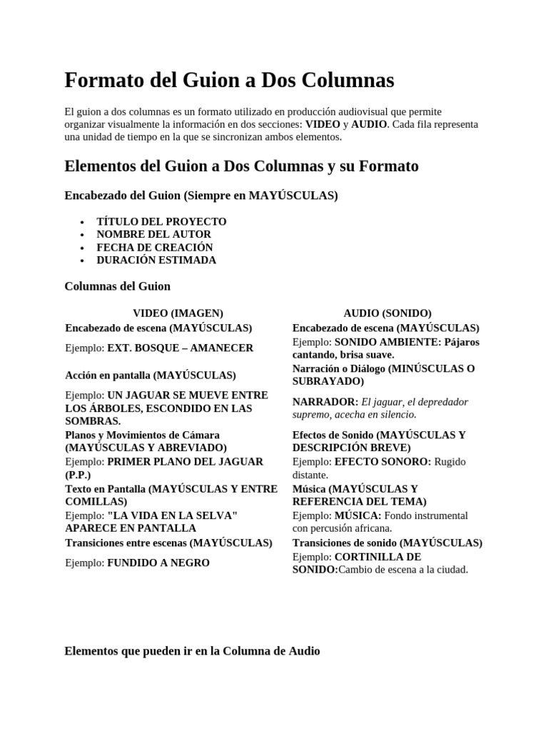 Formato Del Guion A Dos Columnas | PDF | Sonido