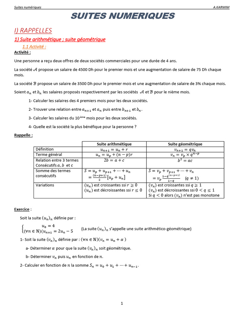 Cours sur les Suites Numériques | PDF | Séquence | Limite (mathématiques)