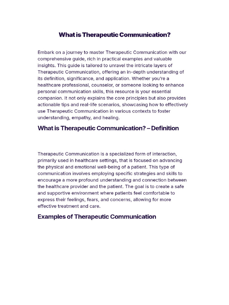 Therapeutic Communication | PDF