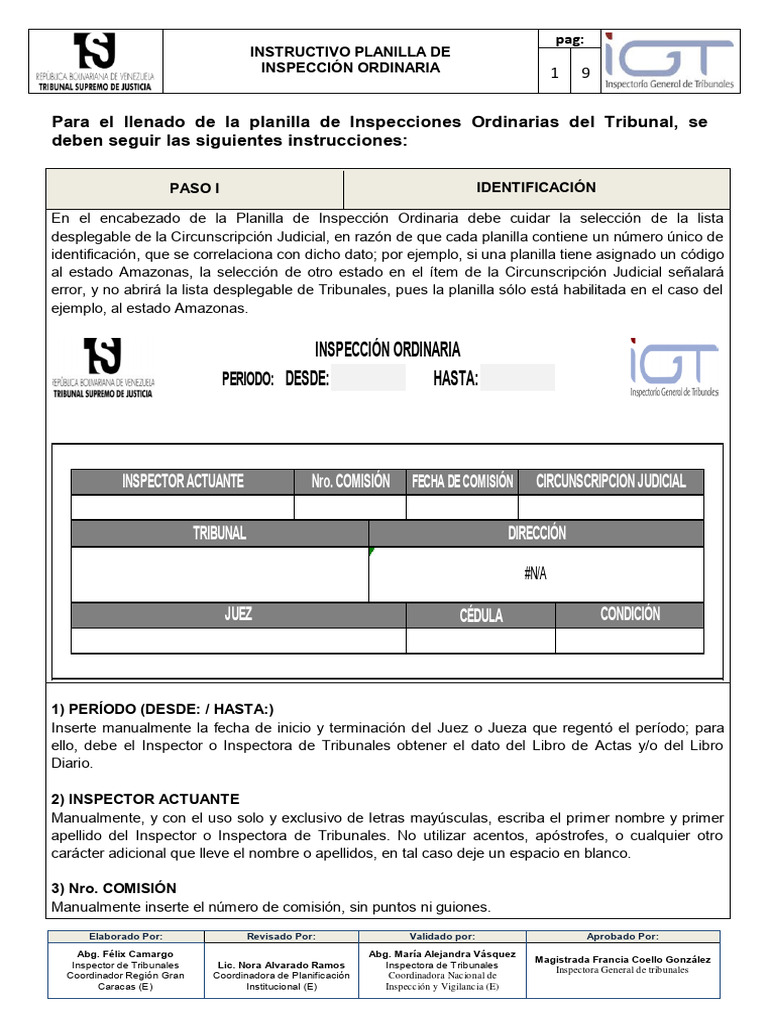 Instructivo de Llenado Planilla Inspeccion Ordinarias | PDF | Ley Pública | Separación de poderes