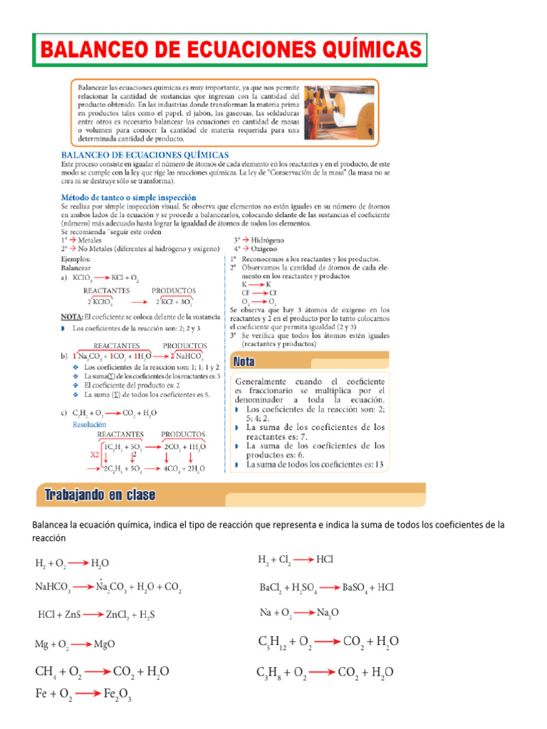 Balanceo de Ecuaciones Químicas y Tipos | PDF