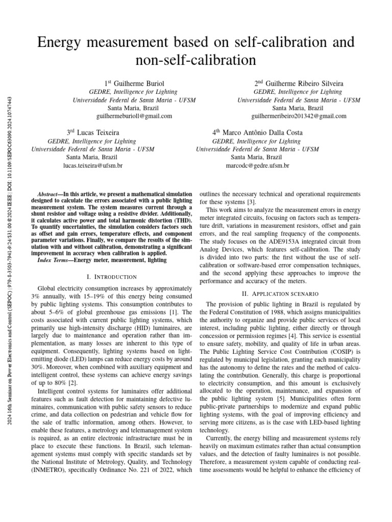 Energy Measurement Based On Self-Calibration and Non-Self-Calibration | PDF | Street Light ...
