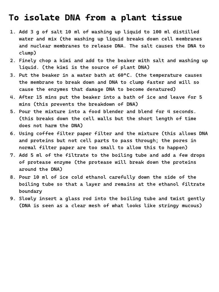 To Isolate DNA From A Plant Tissue | PDF