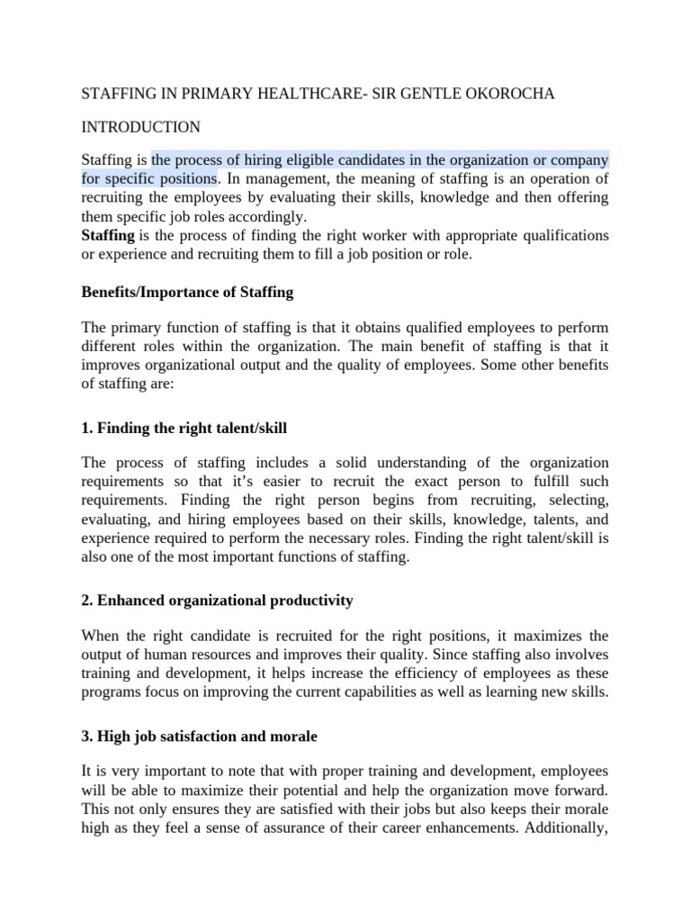 Staffing in Primary Healthcare | PDF | Recruitment | Employment