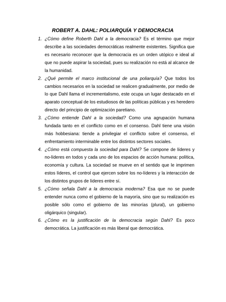 Dahl. Poliarquia y Democracia | PDF