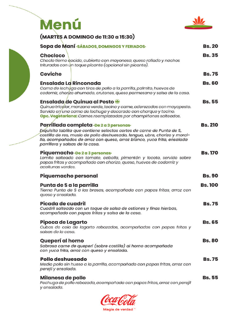 Menu La Rinconada 2025 Com | PDF