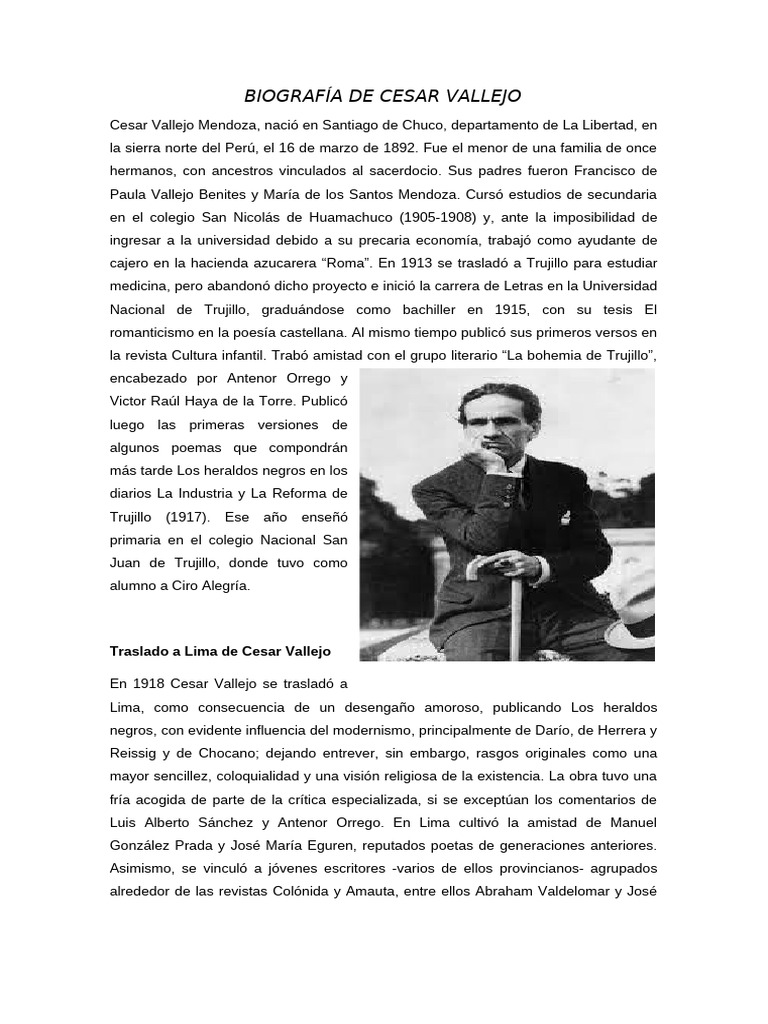 BIOGRAFÍA DE CESAR VALLEJO | PDF