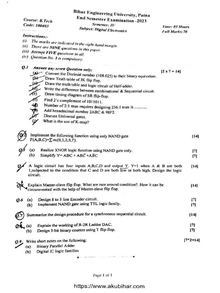 Btech 4 Sem Digital Electronics 100403 2023 | PDF | Electrical Engineering | Electrical Circuits