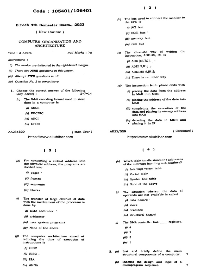 Btech Cse 4 Sem Computer Organization Cse and Architecture 105401 2022 - 2 | PDF | Classes Of ...