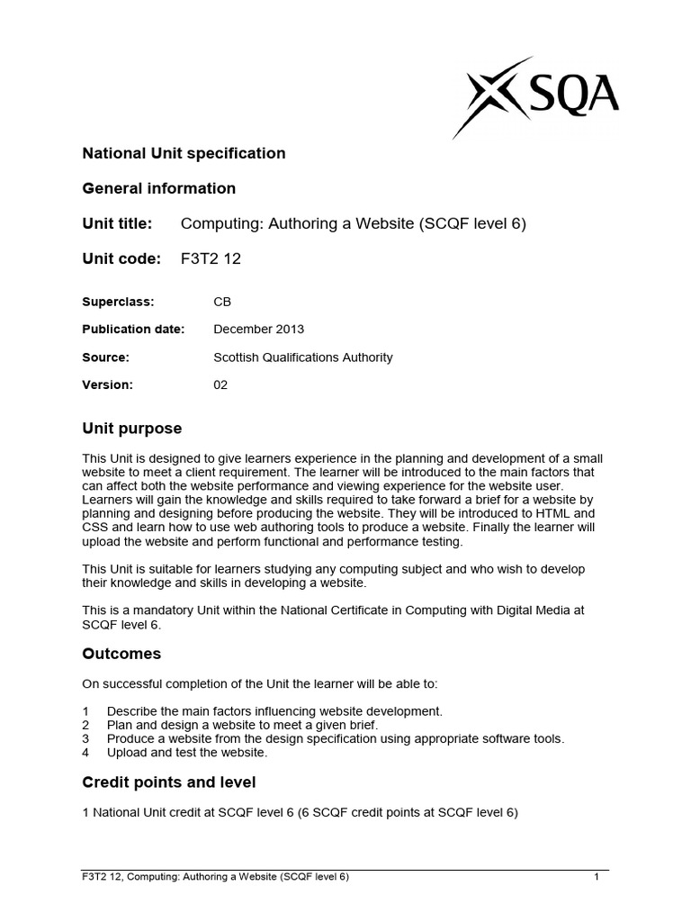 (SQA F3T212) Computing - Authoring A Website (SCQF Level 6) | PDF | World Wide Web | Internet & Web