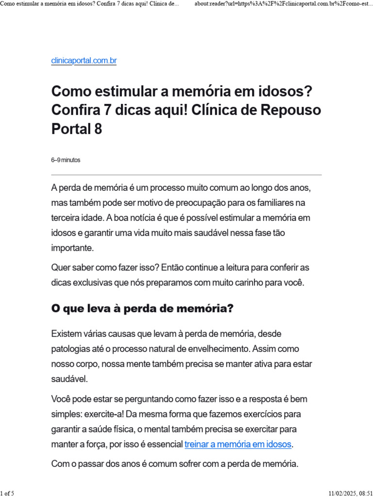Como Estimular A Memória em Idosos - 7 Dicas | PDF | Memória | Aprendizado