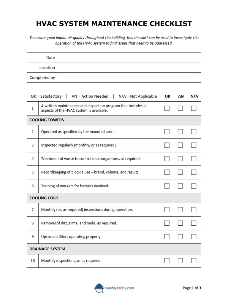 HVAC Maintenance Checklist | PDF | Duct (Flow)