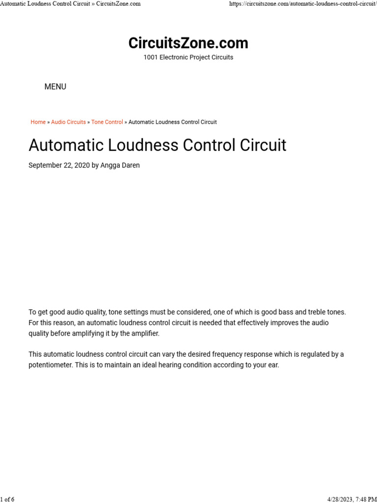 Automatic Loudness Control Circuit | PDF | Capacitor | Electrical Network