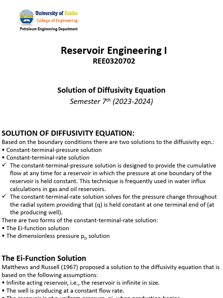 Lecture 4 5 Solution of Diffusivity (N) - 1 | PDF | Petroleum Reservoir | Gases