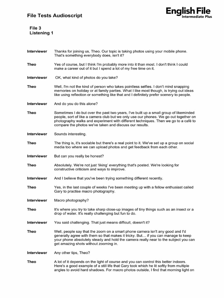 EF4 Intermediate Plus File Test Audioscript | PDF